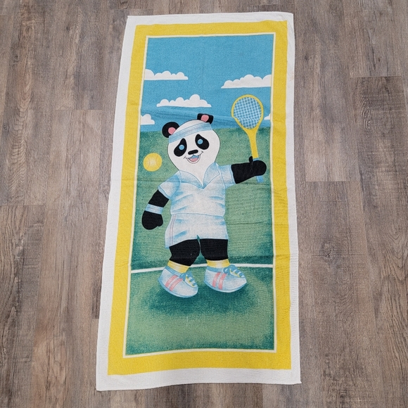 Island Fun | Bath | Vintage Beach Towel Island Fun Panda Playing Tennis ...